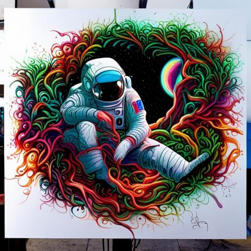 Astronaut covered in cosmic vines, graffiti art, splash art, street art ...