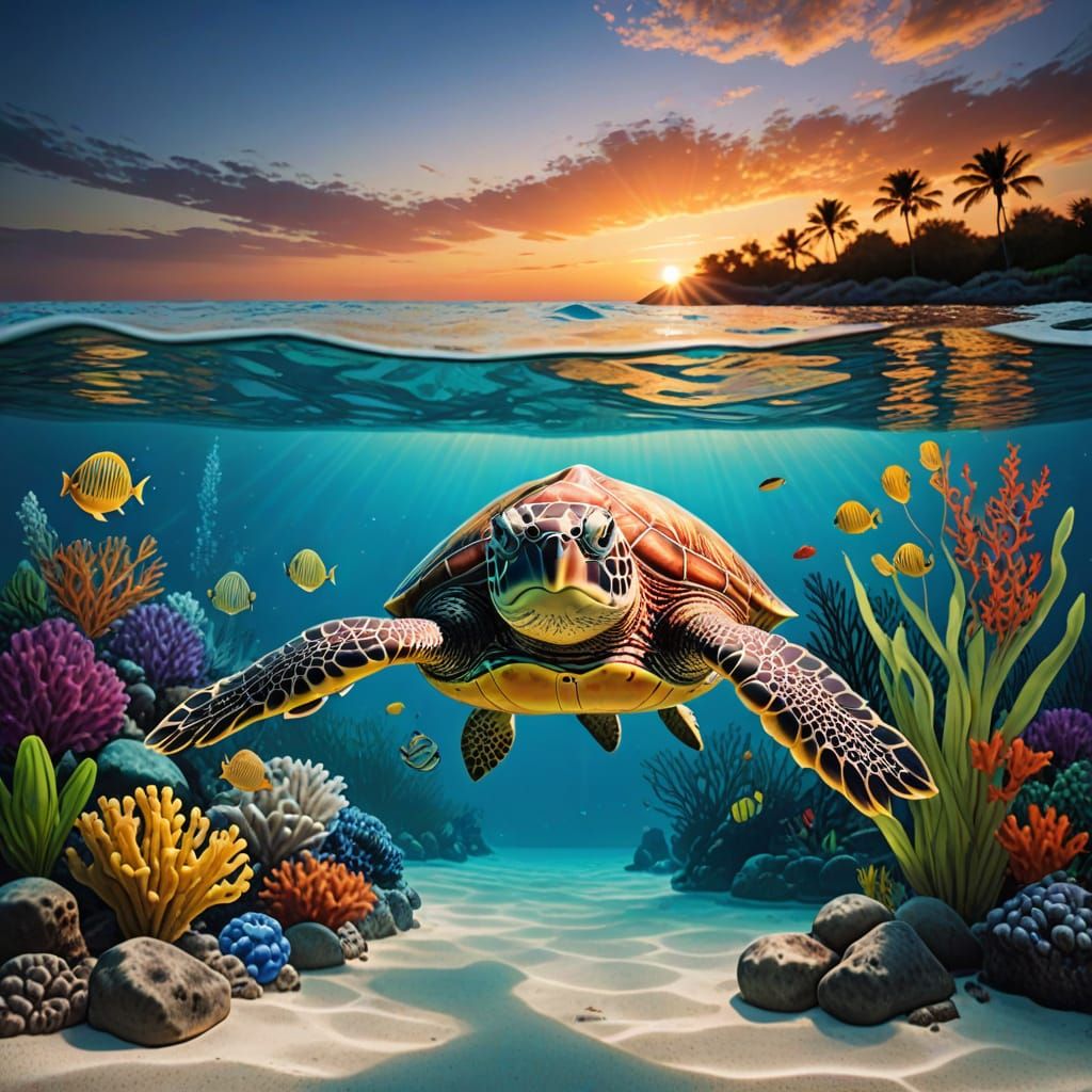 Sea turtle sunset - Sea turtle sunset