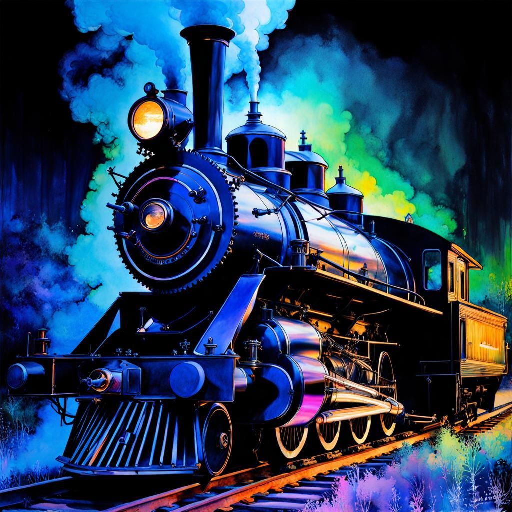 Double exposure midnight "1880"s American Steam engine - AI Generated ...