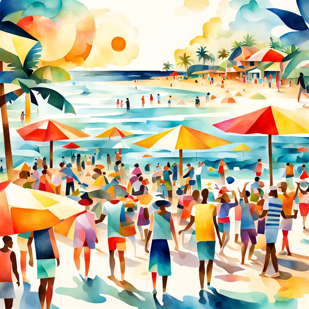 An artistic illustration of summer scape beach party_ cubism - AI ...