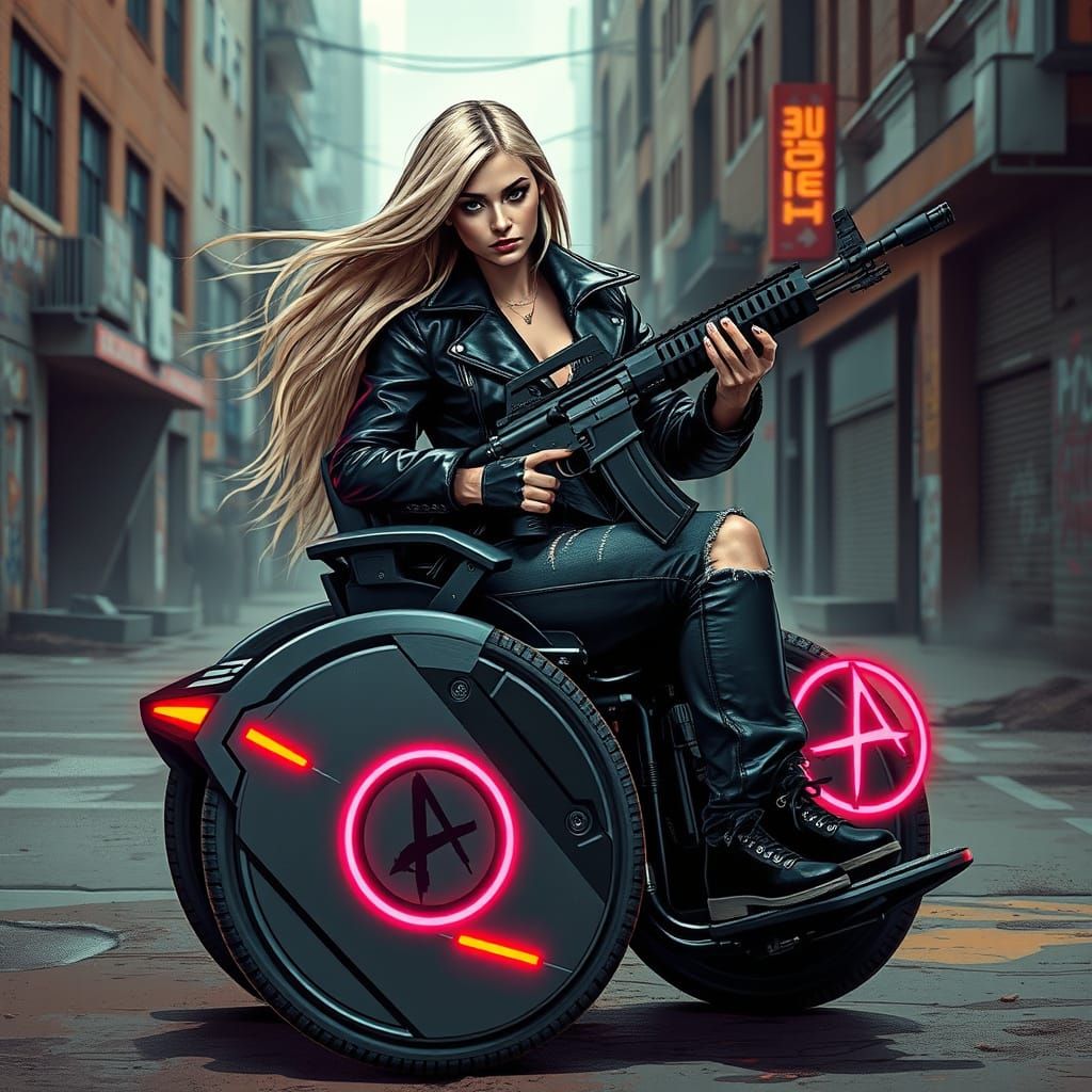 Rebellious Woman in Electric Wheelchair with Anarc... - AI Art