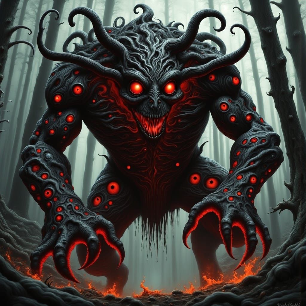 Tormented Magma Wraith with Twisted Horns and Crim... - AI Art