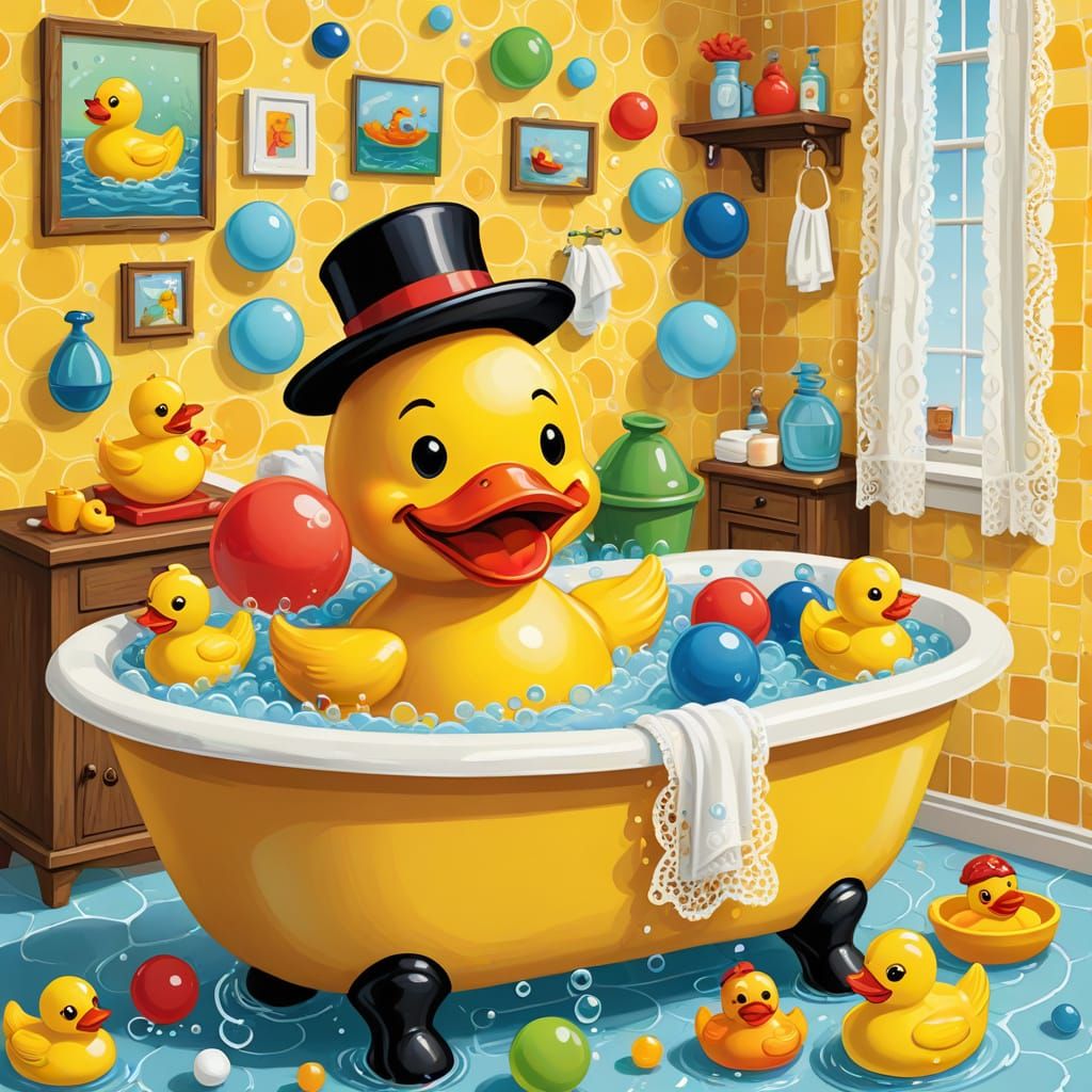 It's Rubber Ducky Time!!!! - Whimsical Digital Painting of E...