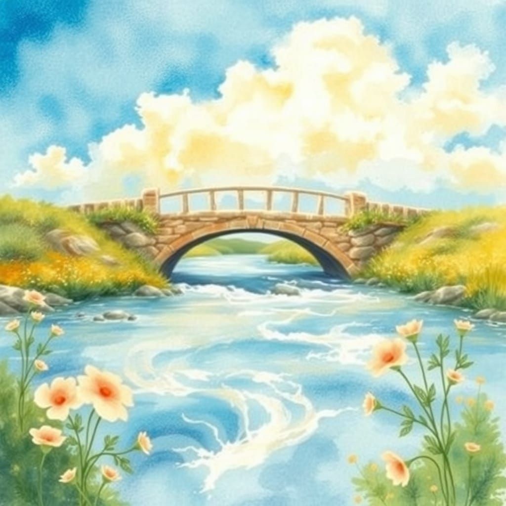 Bridge ~ pastel - Dreamy Pastel Landscape with Whimsical Br...