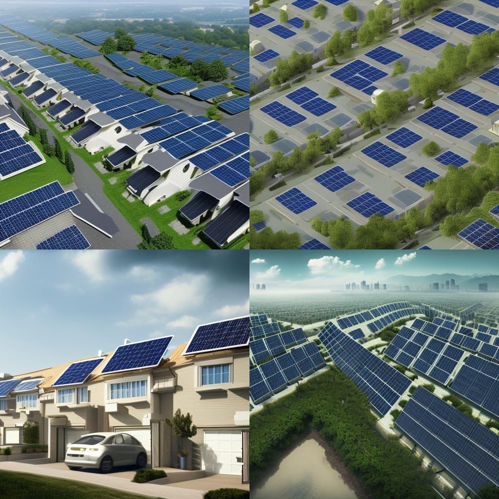 Residential Suburbs with Solar Panels Aerial View - AI Art
