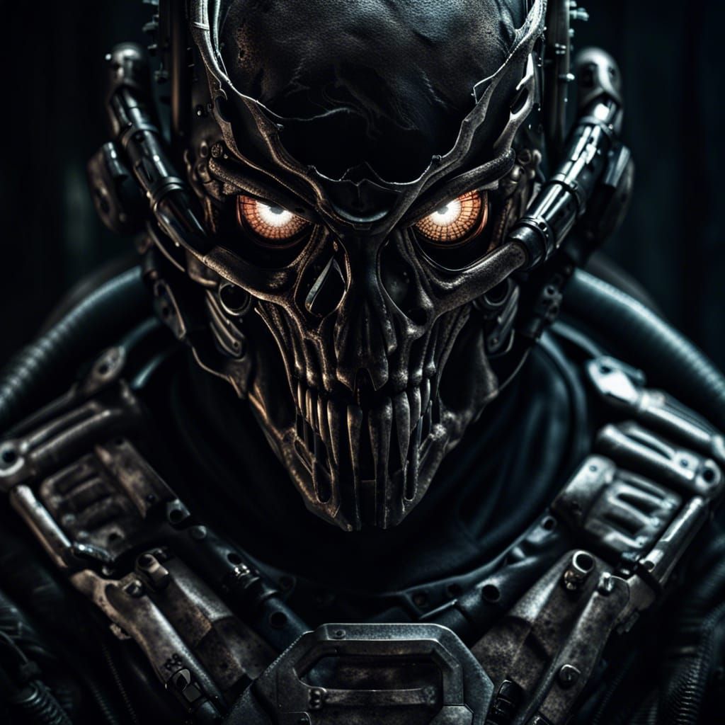 Male cyborg asylum patient face maw of teeth eyeless wearing black ...