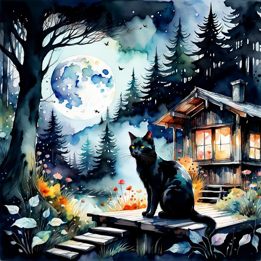 Moonlit Cat - AI Generated Artwork - NightCafe Creator