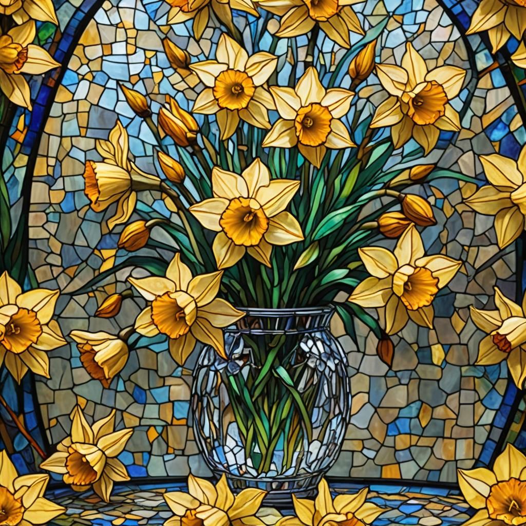 Stained Glass Daffodils - AI Generated Artwork - NightCafe Creator