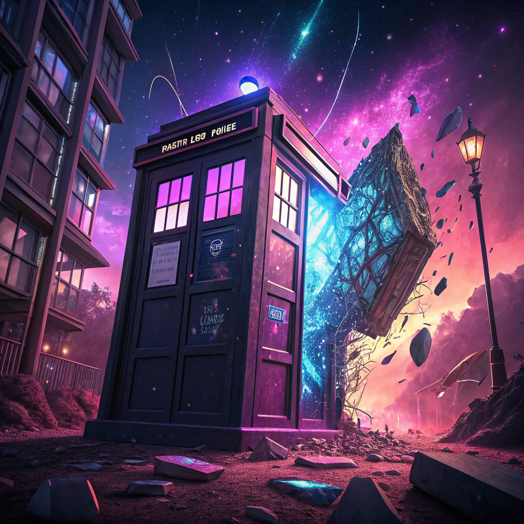Time-Traveling TARDIS Shatters Reality in Neon - AI Art