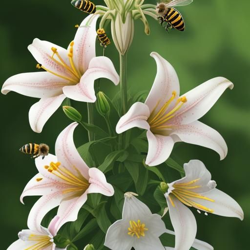bees pollinating lilies - AI Generated Artwork - NightCafe Creator