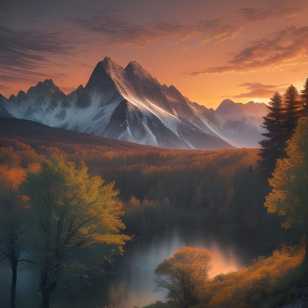 beautiful nature scenery of trees, mountains, sunrise, birds and ...