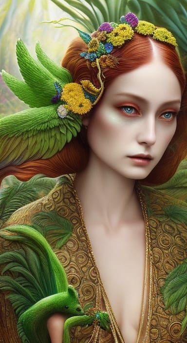 the woman Enjoy in mycelium network in warped perspective with forest ...