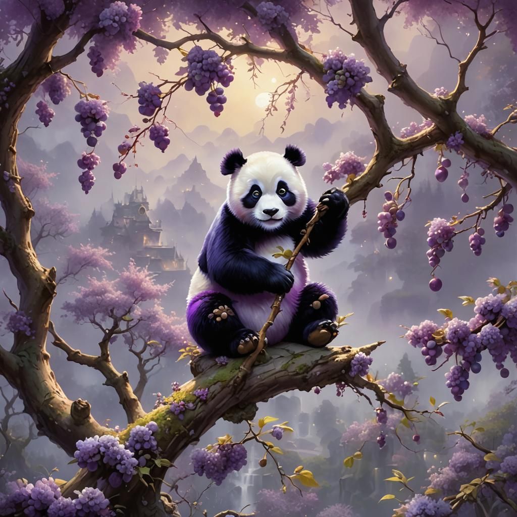 Purple Panda Picks Plums - AI Generated Artwork - NightCafe Creator