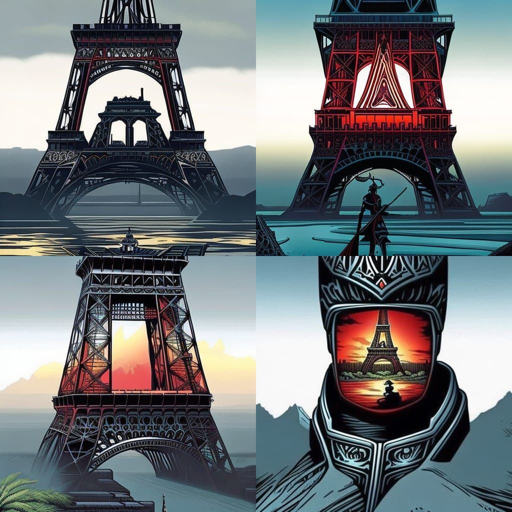 eiffel tower in desert with river - AI Generated Artwork - NightCafe ...