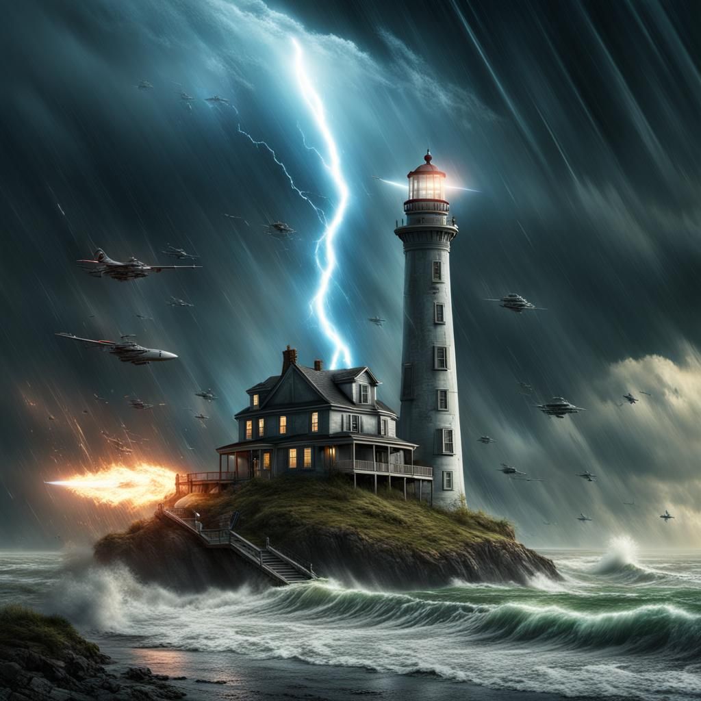 A tornado and a Star Wars lighthouse Epic cinematic brilliant stunning ...