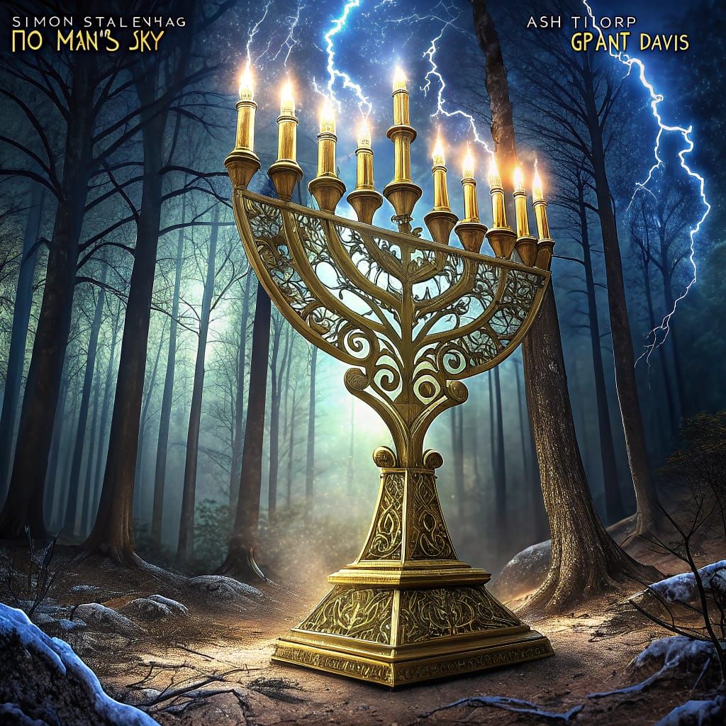 Majestic 9-Branch Jewish Menorah in Illuminated Fo... - AI Art