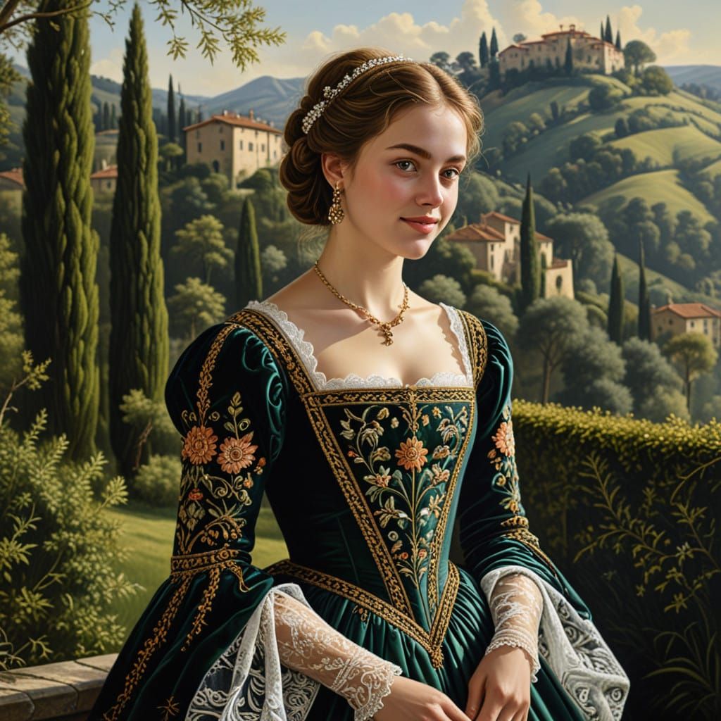 Smiling Renaissance - Elegant Renaissance Maiden Posed in It...