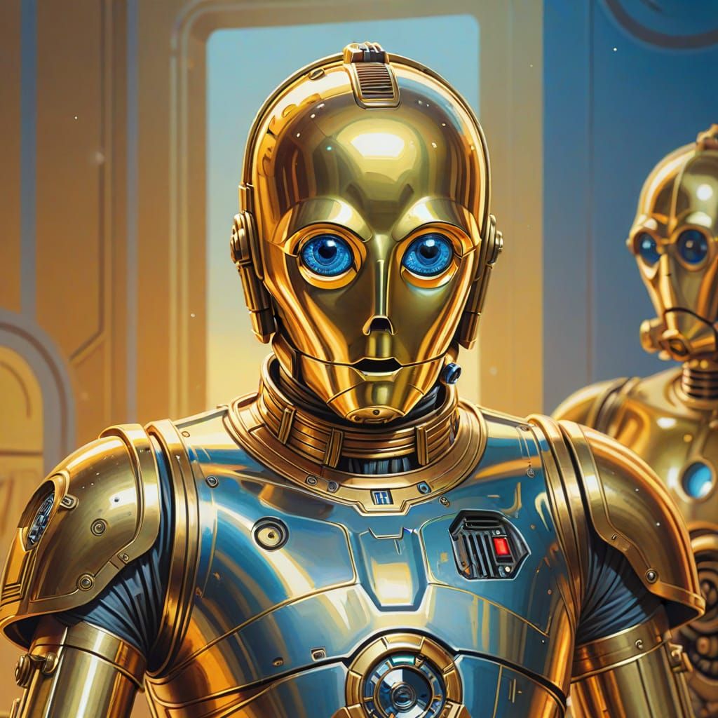C3PO - C3PO Portrait in Gouache Comic Book Style