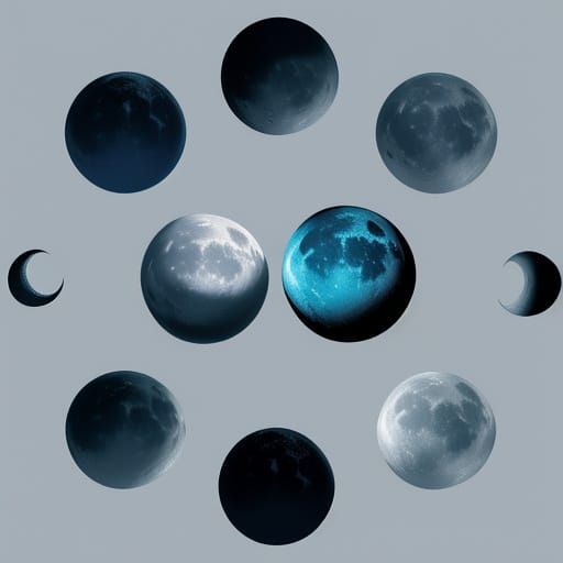 Blue Moon Phases in Vibrant Monochromatic Hues - AI Art