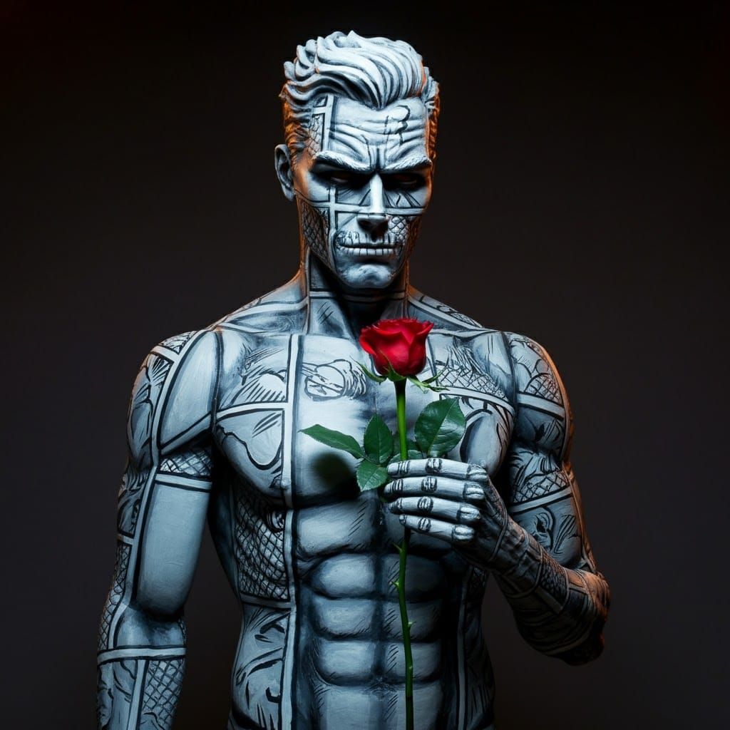 Comic lover - Comic Book Hero Holds a Rose in 3D