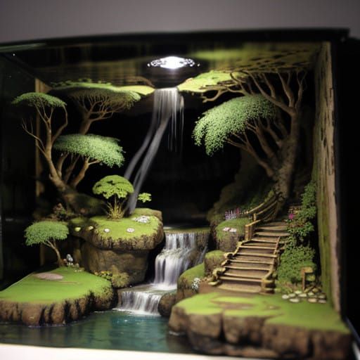 Subterranean Waterfall Diorama Masterpiece - AI Art