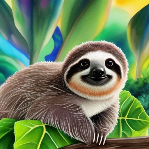 Baby sloth, a painting of a sloth, driving a race car :: a watercolor ...