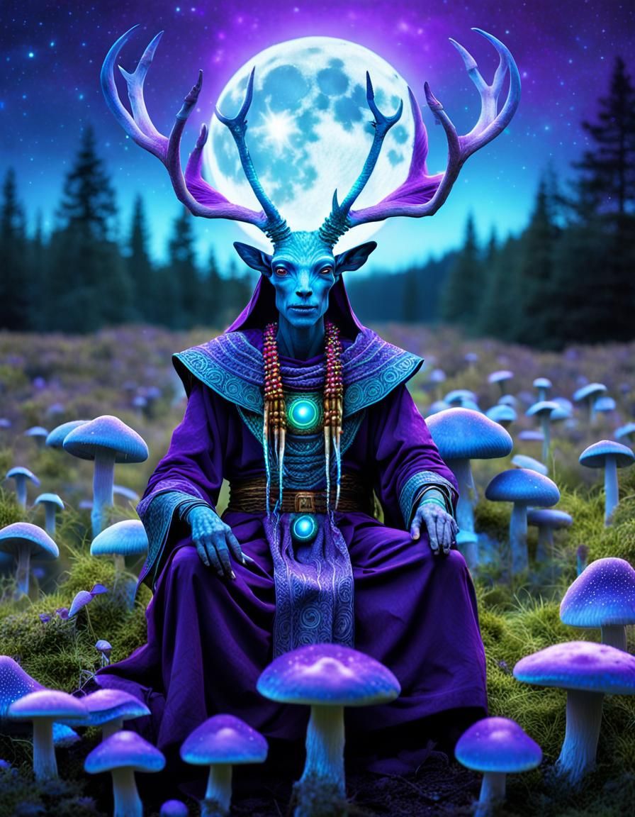 Summoning Spectra A digital art photograph of an alien shaman with ...