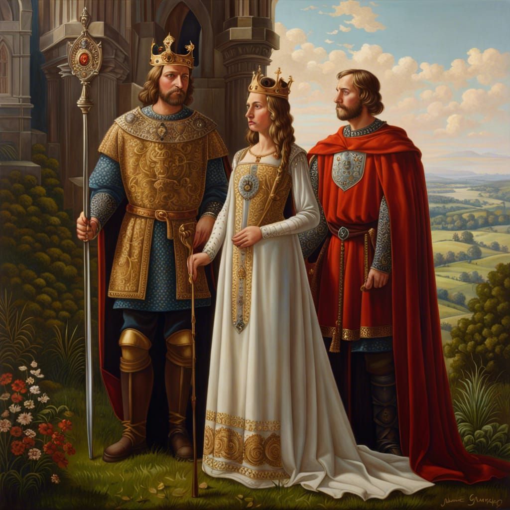 Oil painting portrait of the royal couple and their valet - AI ...