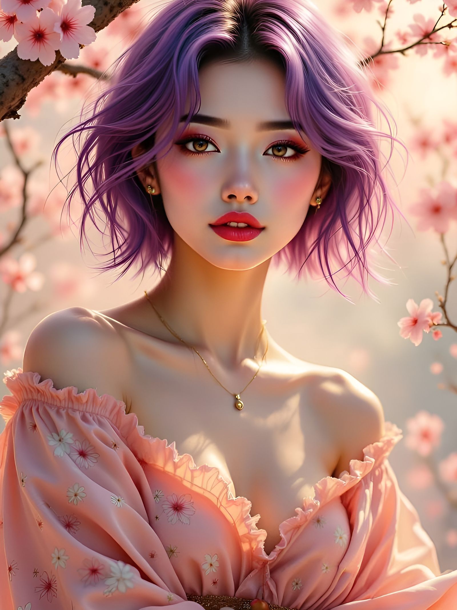 Blossom Radiance - Ethereal Young Asian Woman in Serene, Sof...