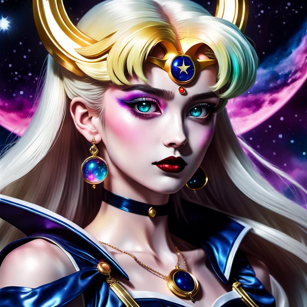 Gothic Sailor Moon Deep Color Hyperrealism Movie Poster Pop Art Wet Brush Elegant Cosmic Aurora