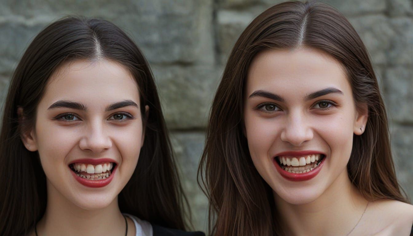 Friends - Ethereal Vampiresses Smiling with Fangs in Midnig...