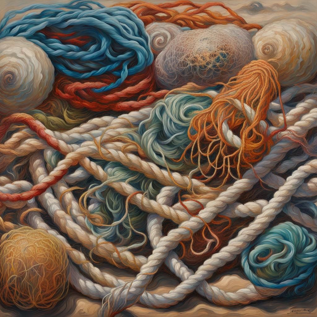 Cluster of fishing rope and jellyfish washed ashore.🪢🦑 - AI Generated ...