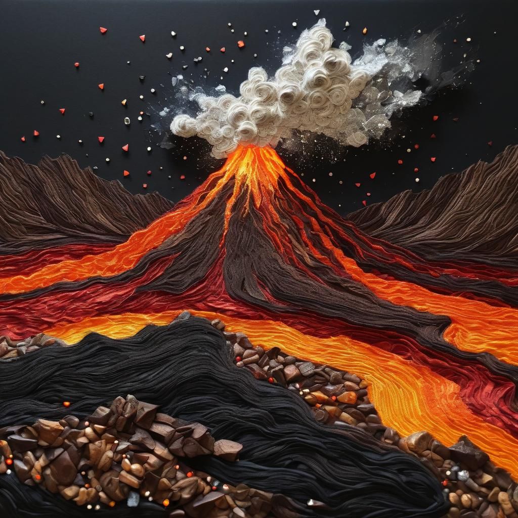 Erupting volcano textile collage - AI Generated Artwork - NightCafe Creator
