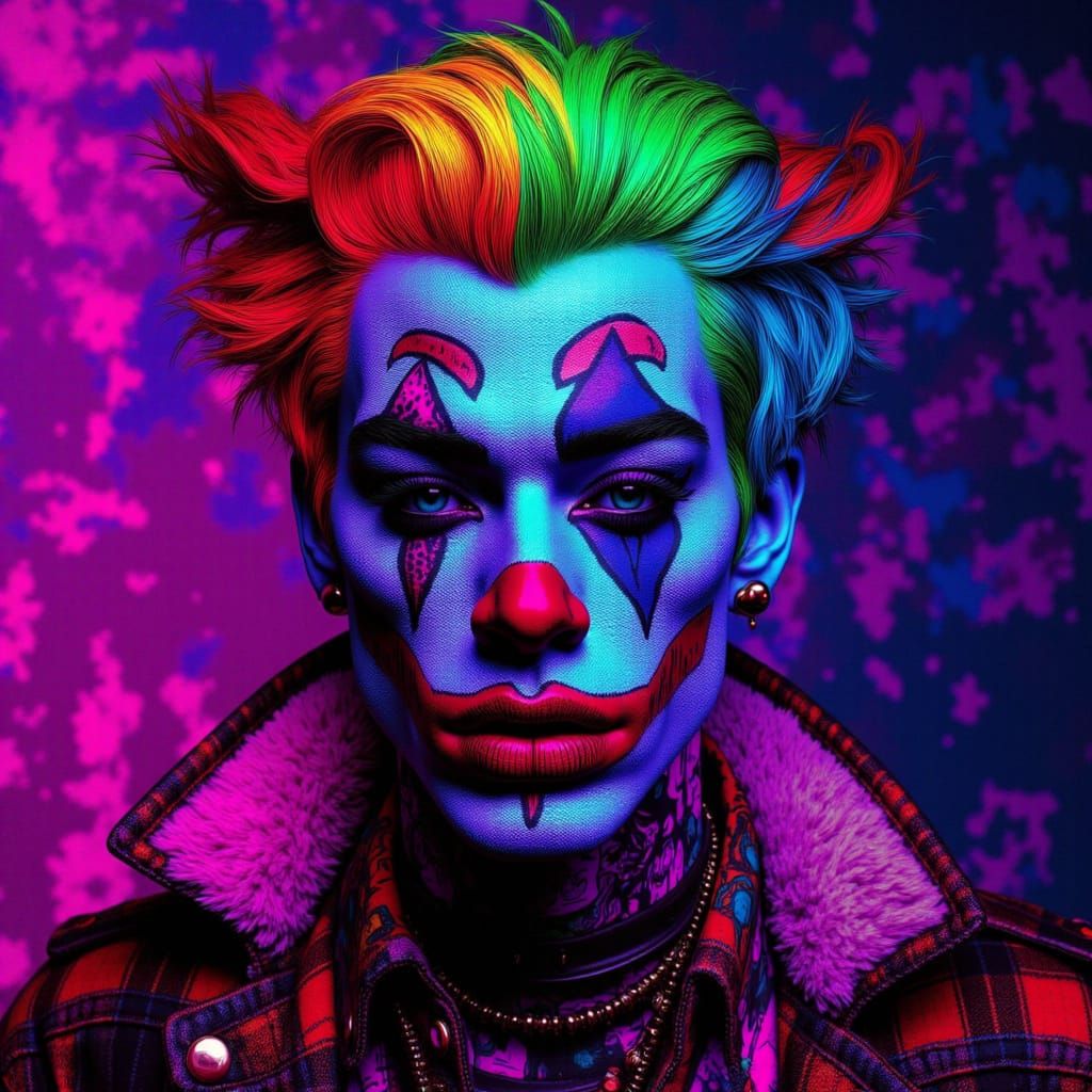 Vibrant Pop Art Clown Under Neon Glow - AI Art