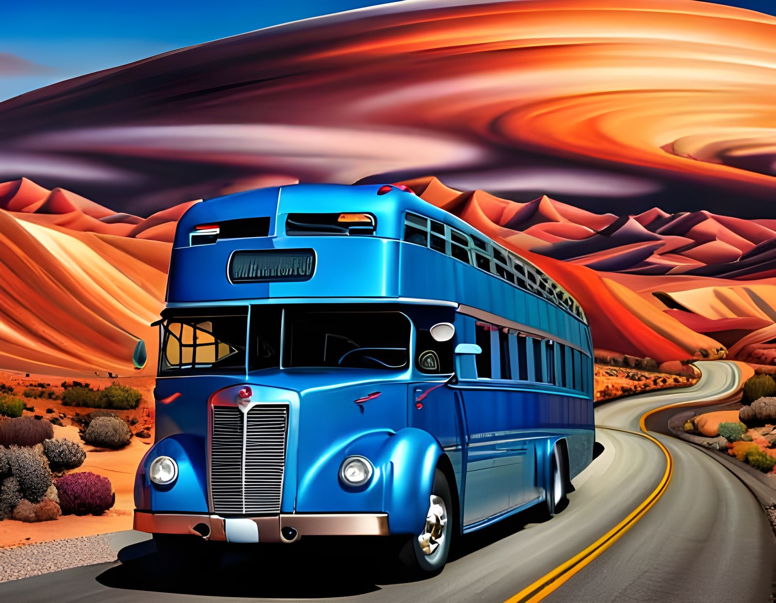 The blue bus is callin' us - AI Generated Artwork - NightCafe Creator