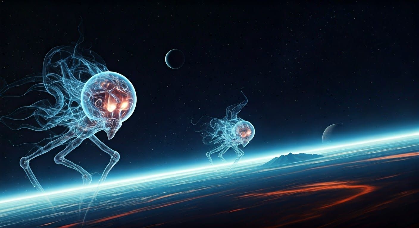 Gas Giant Alien Lifeforms Thrive in Ethereal Atmos... - AI Art