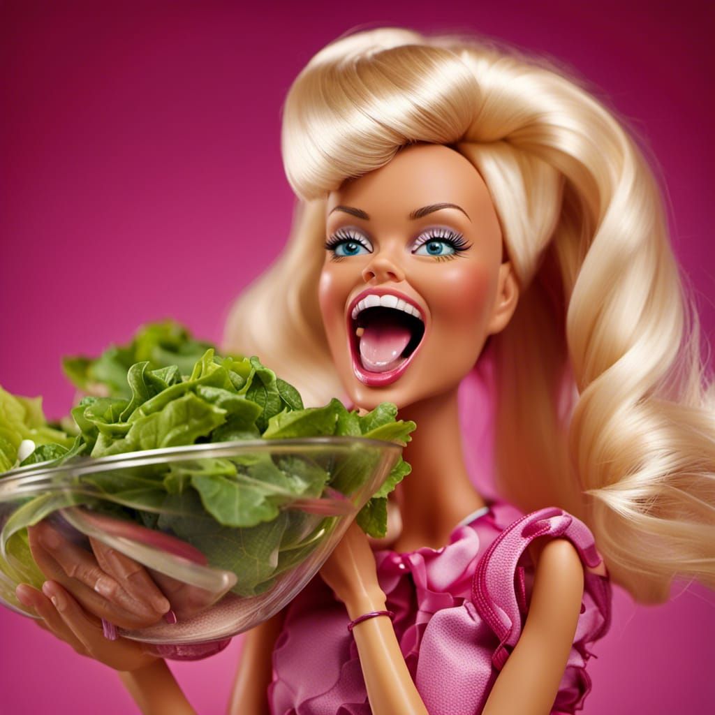 Weird Barbie laughing eating salad - AI Generated Artwork - NightCafe ...