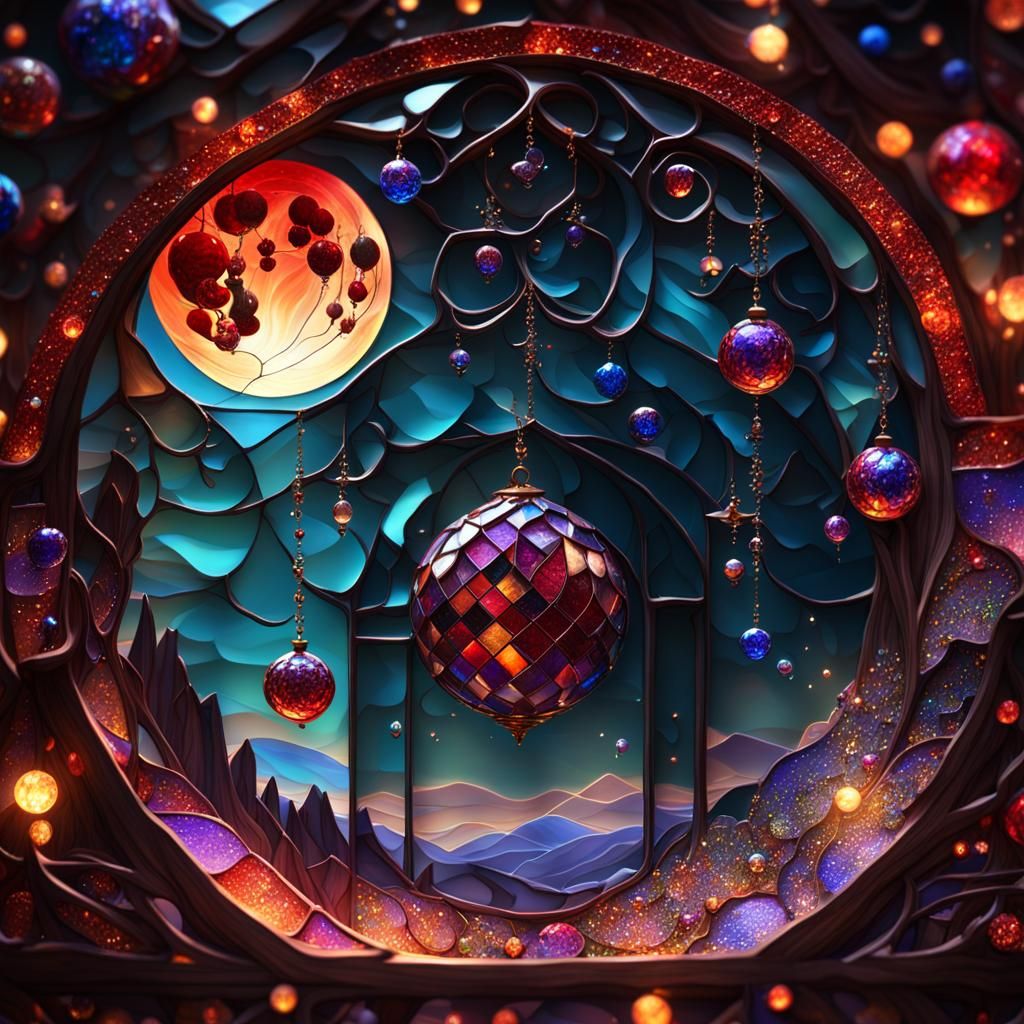 Stained glass window: Whimsically landscape - AI Generated Artwork - NightCafe Creator