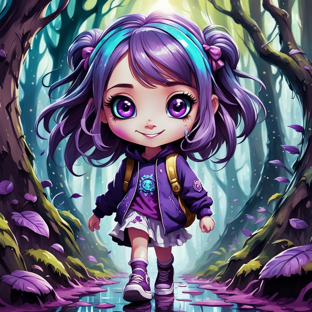 An adorable chibi girl with big purple eyes - AI Generated Artwork ...