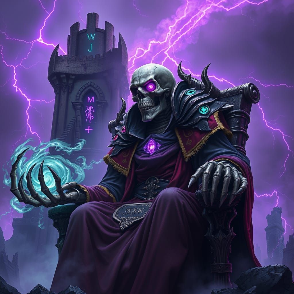 Skeletal Lich in Dark, Gothic Throne Room - AI Art
