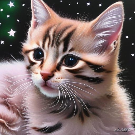 Photo realistic cute kittens. Group of kittens. Swirling stars ...