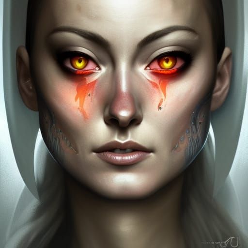 Olivia Wilde Demon with glowing eyes, beautiful smooth features, jagged ...