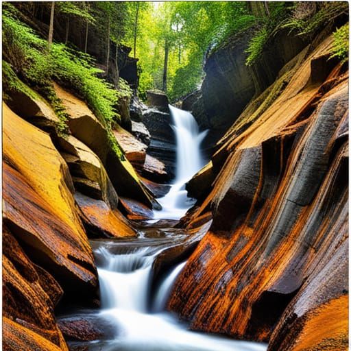 rugged challenging ravine,with steep fall of fifty-five feet ...