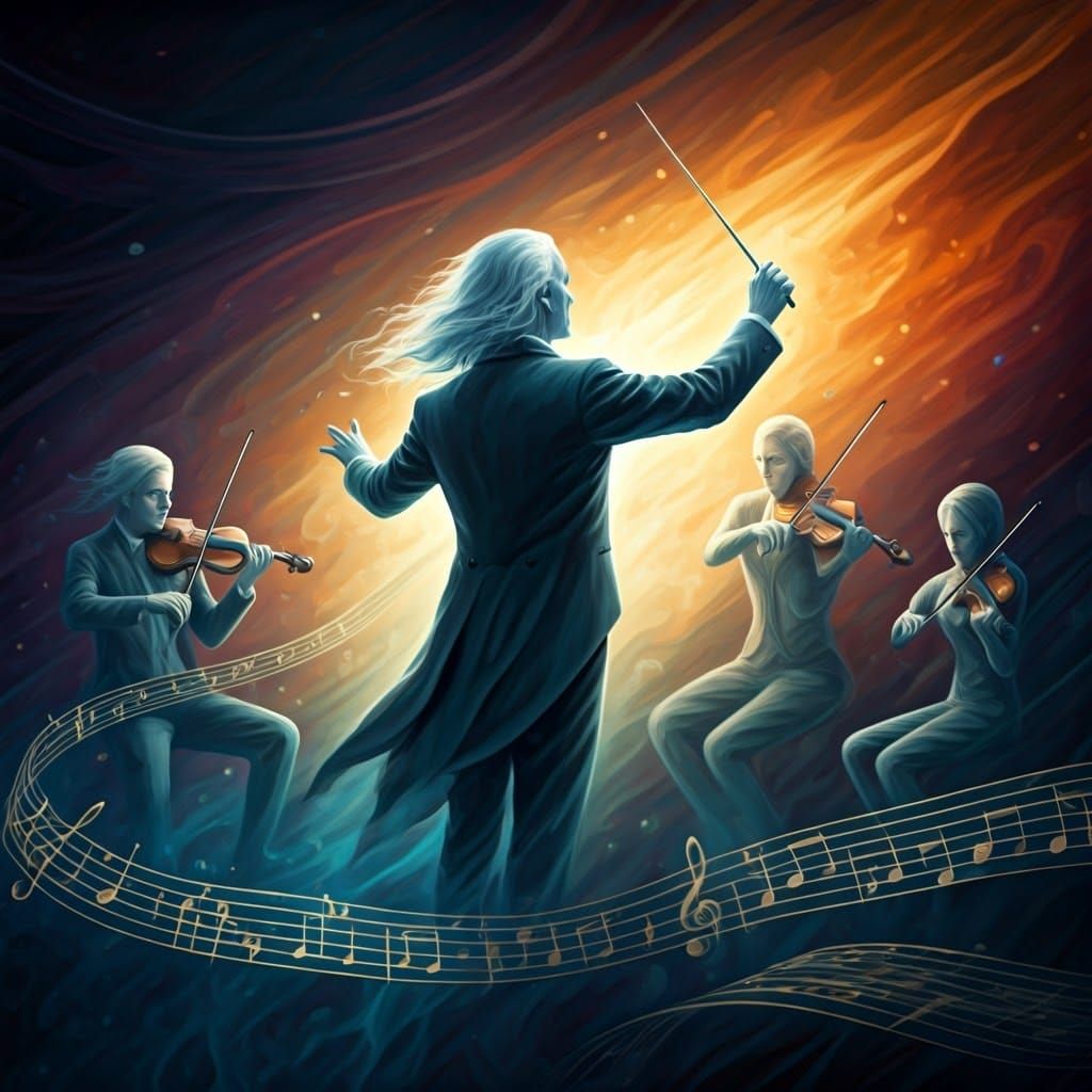 A Ghostly Orchestra - Ghostly Maestro in Vibrant Concert Sce...