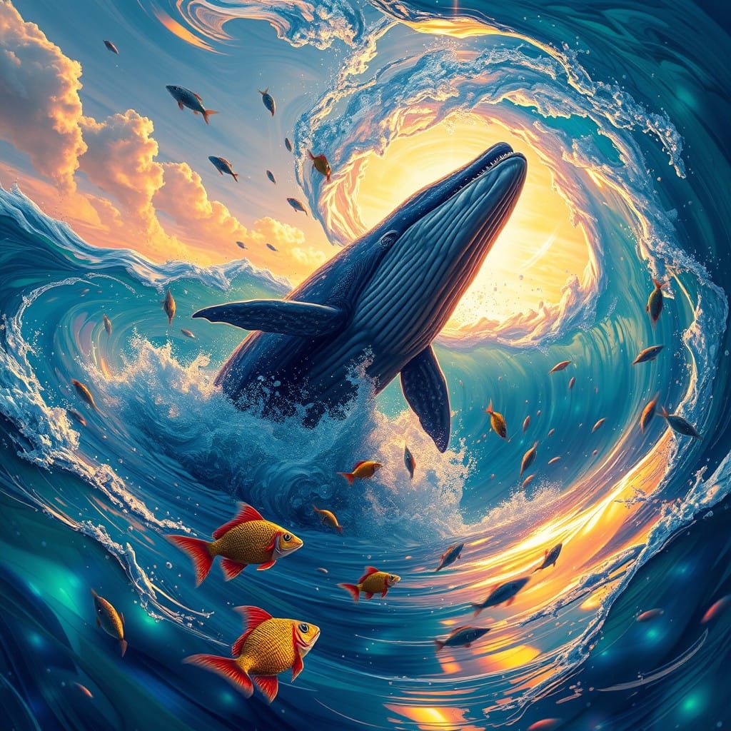 Whale in Vibrant Ocean Vortex as Fantasy Matte Pai... - AI Art