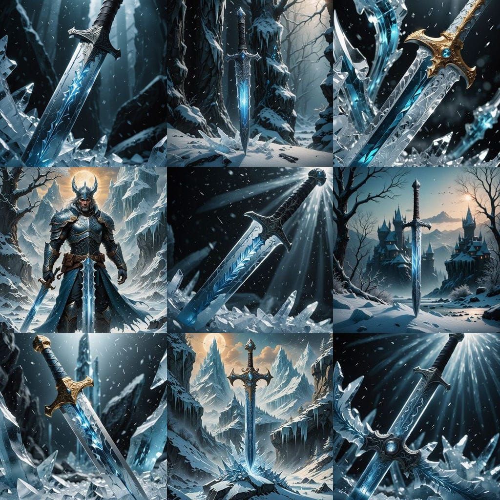 An elemental sword of ice, highly detailed, impressive
