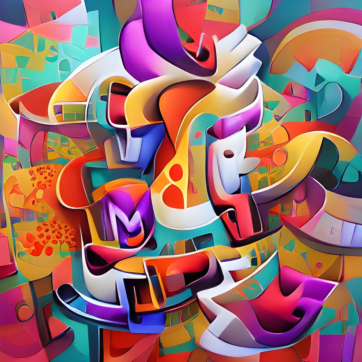 Abstract Forms in the bold colourful detailed style of Bill Melendez ...