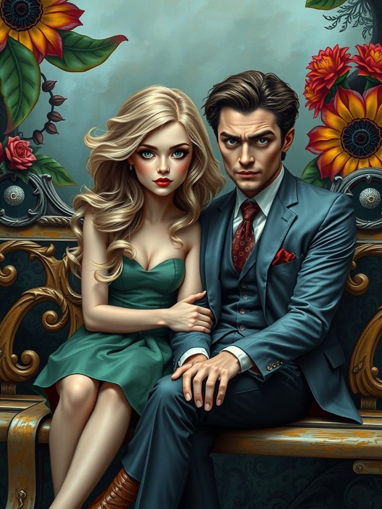 A moments rest - Whimsical Lovers on a Haunting Park Bench