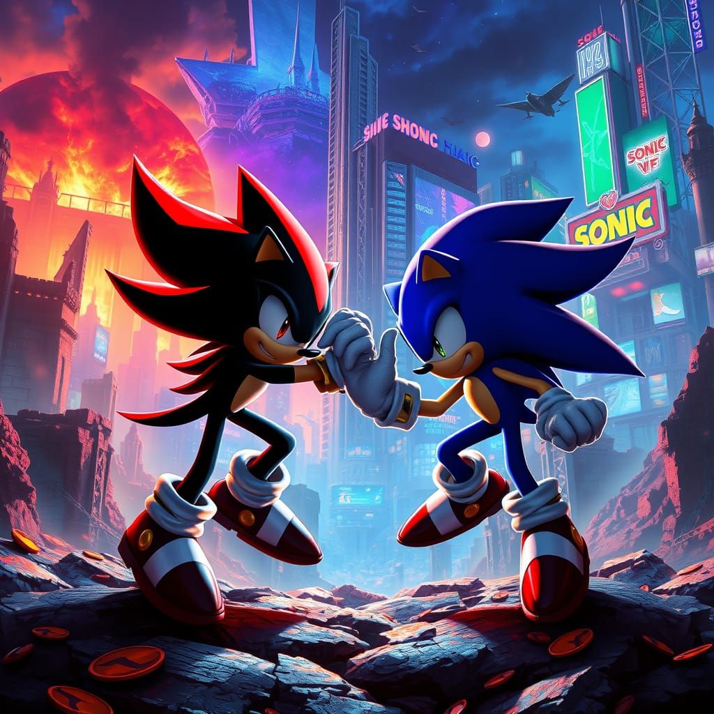 Epic Showdown: Shadow vs Sonic in a Vibrant Fantas... - AI Art