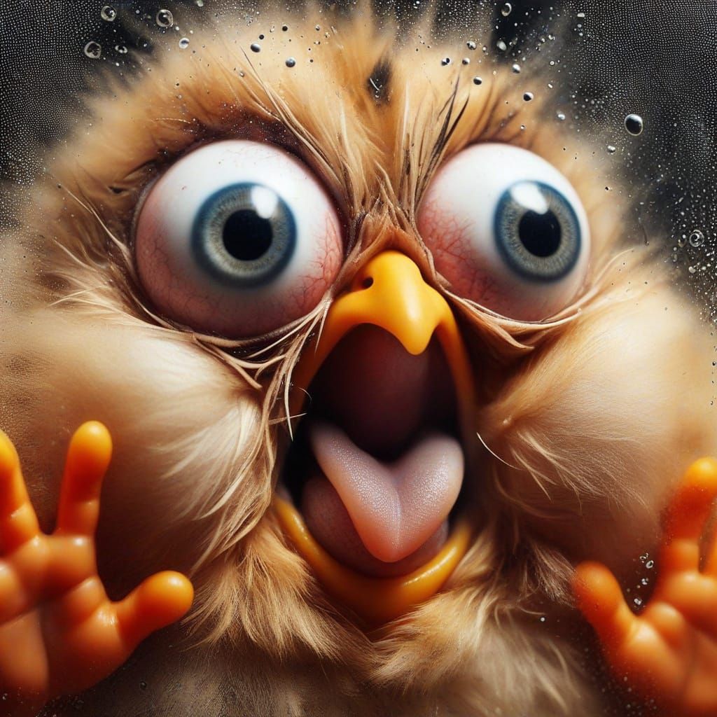 Startled Obese Chick Pressing Against Glass - AI Art